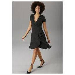 Sommerkleid Aniston SELECTED, Damen, Gr. 38, N-Gr, schwarz-wei&szlig; (schwarz, wei&szlig;, gepunktet), Jersey, Obermaterial: 95% Viskose, 5% Elasthan, gepunktet, figurumspielend knieumspielend, V-Ausschnitt, Kleider Sommerkleid, mit Volant, Topseller