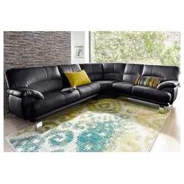 Ecksofa Trendmanufaktur "Cecilia in italienischem Design, modern und komfortabel, L-Form", schwarz, B:280cm H:87cm T:240cm, NaturLEDER (echtes Rindsleder) in Sitz und R&uuml;cken. Korpus in passendem Kunstleder SOFTLUX bezogen;Luxus-Microfaser ALCAZAR (100% Polyester);Kunstleder SOFTLUX;Microfaser PRIMABELLE (100% Polyester), Sofas, Ecksofa, bequeme Armlehnen, mit langem Schenkel