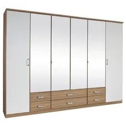 Kleiderschrank Rauch "Schrank Dreht&uuml;renschrank Garderobe Ankleide Schlafzimmerschrank GANDRA", wei&szlig; (struktureichefarben hell, wei&szlig;), B:271cm H:212cm T:54cm, Holzwerkstoff, Schr&auml;nke, Kleiderschrank, mit Oberkranz und voll aufgelegtem Spiegel MADE IN GERMANY