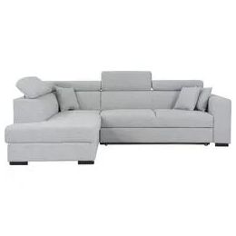 Ecksofa Home Affaire "Tulio L-Form", grau (hellgrau), B:267cm H:95cm T:198cm, Struktur fein (100% Polyester);Struktur (100% Polyester);Samtstruktur (100% Polyester), Sofas, Ecksofa, wahlweise mit Bettfunktion und Bettkasten, incl. 3 Zierkissen