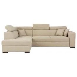 Ecksofa Home Affaire "Tulio L-Form", beige, B:267cm H:95cm T:198cm, Struktur fein (100% Polyester);Struktur (100% Polyester);Samtstruktur (100% Polyester), Sofas, Ecksofa, wahlweise mit Bettfunktion und Bettkasten, incl. 3 Zierkissen
