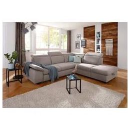 Ecksofa Home Affaire "Mauritius L-Form", grau (stahlgrau), B:276cm T:232cm, Struktur fein (100% Polyester);Luxus-Microfaser Lederoptik (100% Polyester);Soft clean (98% Polyester, 2% Polyamid), Sofas, Ecksofa, mit Ottomane, mit Kopfteil- und Armlehnverstellung