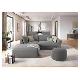 Sit & More Ecksofa SIT & MORE "Cadabra L-Form", grau, B:243cm H:80cm T:198cm, Samtoptik (100% Polyester);Soft clean (98% Polyester, 2% Polyamid);Struktur fein (100% Polyester), Sofas, Ecksofa, Breite 243 cm, inklusive Sitztiefenverstellung