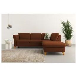 Ecksofa Home Affaire "Trelleborg L-Form", rosa (kupfer), B:252cm H:86cm T:213cm, 100% Polyester, Sofas, Ecksofa, Federkern-Polsterung, wahlweise mit Bettfunktion und Stauraum