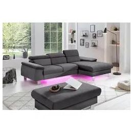 Ecksofa COTTA "Komaris L-Form, B: 244 cm", grau, B:244cm H:72cm T:166cm, Microfaser PRIMABELLE (100% Polyester);Kunstleder SOFTLUX(100%Polyurethan);Feinstruktur (100% Polyester);Kunstleder SOFTLUX/Struktur (100%Polyurethan, 90%Polyester, 10% Polyacryl), Sofas, Ecksofa, mit Kopfteilverstellung, optional Bettfunktion, Bettkasten & Licht, Topseller