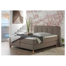 Boxspringbett Home Affaire "Cecina", beige (dunkelbeige), B:122cm L:210cm, Struktur fein (100% Polyester), Komplettbetten, Boxspringbett, in 5 Breiten, 3 Ausf&uuml;hrungen, 2 H&auml;rtegrade, Knopfheftung, Topper