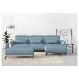 Ecksofa Home Affaire "Fjord L-Form", blau (eisblau), B:324cm H:93cm T:184cm, 100% Polyester, Sofas, Ecksofa, massiv, wahlweise mit Armlehnfunktion, Kopf- Sitztiefenverstellung
