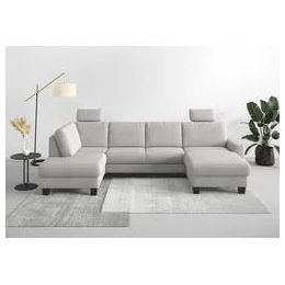 Wohnlandschaft Home Affaire "Summer U-Form", silber, B:314cm H:91cm T:170cm, 95% Polyester, 5% Polyamid, Sofas, Wohnlandschaft, mit oder ohne Bettfunktion und Bettkasten, wengefarbene Holzf&uuml;&szlig;e
