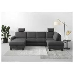 Wohnlandschaft Home Affaire "Summer U-Form", grau, B:314cm H:91cm T:170cm, 100% Polyester, Sofas, Wohnlandschaft, mit oder ohne Bettfunktion und Bettkasten, wengefarbene Holzf&uuml;&szlig;e