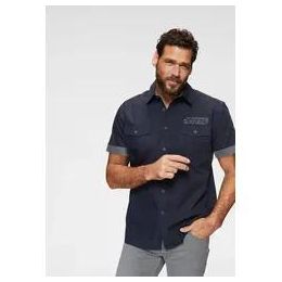 MAN'S WORLD Kurzarmhemd MAN'S WORLD, Herren, Gr. 4XL (49/50), N-Gr, blau (dunkelblau), Obermaterial: 100% Baumwolle, bestickt, comfort fit, Hemden, mit kontrastfarbener Stickerei, Topseller
