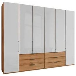 Faltt&uuml;renschrank Wiemann "Monaco", braun (bianco, eiche, nachbildung, glas wei&szlig;), B:295,3cm H:216cm T:58cm, Floatglas, Holzwerkstoff, Schr&auml;nke, Kleiderschrank Dreht&uuml;renschrank, Teil-Glasfront sowie hochwertige Beschl&auml;ge inkl. Schubladend&auml;mpfung