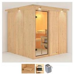 Sauna Karibu "Rodin", beige (naturbelassen), Saunaofen, integrierte Steuerung, 9 kW, Saunen, Ofen 9 kW integr. Strg