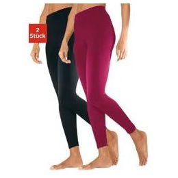 Leggings Vivance ACTIVE, Damen, Gr. 40/42, N-Gr, lila (himbeere, schwarz), Single Jersey, Obermaterial: 95% Baumwolle, 5% Elasthan, unifarben, Basic, Basic lang, Hosen Leggings, mit Gummibund, Loungewear, Topseller