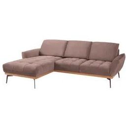 Ecksofa exxpo - SOFA FASHION "Palic, inkl. R&uuml;ckenverstellung, bequem, elegant, Breite 245cm, L-Form", rosa (rosabraun), B:245cm H:87cm T:185cm, Webstoff Premium: 67% Polyester, 33% Baumwolle;Webstoff: 100% Polyester;Velours: 100% Polyester, Sofas, Ecksofa, vom Sofa zum Hochlehner. Hohe F&uuml;&szlig;e und Holzblende als Designmerkmal