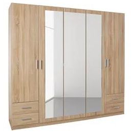 Dreht&uuml;renschrank Rauch "Dreht&uuml;renschrank Schrank Garderobe W&auml;scheschrank Schlafzimmer FLEXX", braun (struktureichefarben hell), B:225cm H:210cm T:54cm, Holzwerkstoff, Schr&auml;nke, Dreht&uuml;renschrank, mit 4 Schubk&auml;sten
