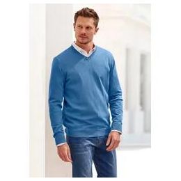 H.I.S. Strickpullover H.I.S, Herren, Gr. XXL (60/62), blau, Feinstrick, Obermaterial: 60% Baumwolle, 40% Polyester, unifarben, Basic, regular fit normal, V-Ausschnitt, Strickb&uuml;ndchen, Pullover Strickpullover, mit V-Ausschnitt, Pullover aus Feinstrick, Baumwollmischung