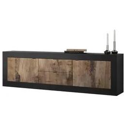 Lowboard Home Affaire "Basic Breite 210 cm, TV-Board 2 T&uuml;ren, 2 Schubk&auml;sten, TV-Schrank", schwarz (schwarz matt, pero), B:210cm H:66cm T:43cm, Sideboards, Lowboard, Metallgriff, moderne Rahmenoptik, viel Stauraum, Farbauswahl