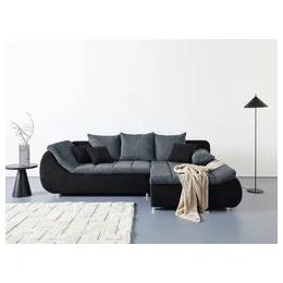 Ecksofa Home Affaire "Imola, elegant und modern, aktuelle Steppung im Sitz, bequem, L-Form", schwarz (schwarz, anthrazit), B:271cm H:90cm T:104cm, Sofas, Ecksofa, frei im Raum stellbar, wahlweise mit Bettfunktion und Bettkasten