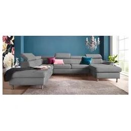 Wohnlandschaft exxpo - SOFA FASHION "Maretto, bequem und komfortabel, viel Platz, Breite 330cm, U-Form", grau, B:330cm H:96cm T:230cm, Luxus-Microfaser Vintageoptik (100% Polyester);Webstoff, Sofas, Wohnlandschaft, inkl. Kopfteilverstellung f&uuml;r mehr Sitzkomfort, wahlweise Bettfunktion