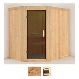 Sauna Karibu "Swantje", beige (naturbelassen), ohne Ofen, (ohne Ofen), Saunen, ohne Ofen
