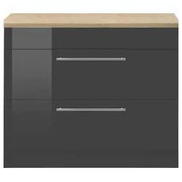 Unterschrank KOCHSTATION "KS-Wien", grau (grau hochglanz), B:100cm H:85cm T:60cm, MDF, Schr&auml;nke, Unterschrank, 100 cm breit, auch als Kochfeldumbauschrank nutzbar