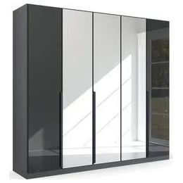 Dreht&uuml;renschrank Rauch "Kleiderschrank Schrank Garderobe Ankleide MODERN BY QUADRA SPIN", grau (graumetallic, glas basalt), B:226cm H:210cm T:54cm, Holzwerkstoff, Schr&auml;nke, Dreht&uuml;renschrank, mit Spiegel und hochwertiger Glasfront, Stangengriff MADE IN GERMANY