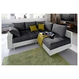 Ecksofa Collection AB "Antonia L-Form", schwarz (hellgrau, schwarz), B:215cm H:86cm T:184cm, Microfaser PRIMABELLE (100% Polyester) / Struktur (20% Polyacryl; 80% Polyester);Zierkissen: 100% Polyester;Kunstleder SOFTLUX / Struktur (20% Polyacryl; 80% Polyester);Luxus-Kunstleder / Struktur (100% Polyester), Sofas, Ecksofa, mit Federkern und zus&auml;tzlichem Hocker