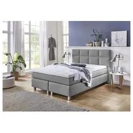 Boxspringbett, grau, B:155cm L:210cm, Bezug Bett: Feinstruktur 100% Polyester;Bezug Bonnell-Federkernmatratze: 100% Polyester;Bezug Kaltschaummatratze: 100% Polyester;Bezug Tonnentaschenfederkernmatratze: 80% Baumwolle, 20%Polyester;Topper: Komfortschaum mit Bezug 100% Polyester, Westfalia Schlafkomfort, Komplettbetten, Boxspringbett, mit Topper