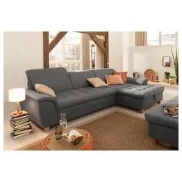 Ecksofa Home Affaire "Lyla fester Sitzkomfort, bequeme Armlehnen, Breite 279cm, L-Form", grau (dunkelgrau)), B:279cm H:81cm T:170cm, Sofas, Ecksofa, mit Recamiere, wahlweise mit R&uuml;ckenfunktion und zus&auml;tzlich mit Bett