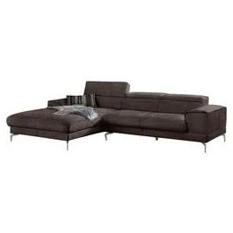 Ecksofa W.Schillig "piedroo, Designsofa mit tollem Sitzkomfort, bequem und elegant, L-Form", braun (mocca s37), B:303cm H:70cm T:193cm, Stoff S37 (100% Polyester): Luxus-Microfaser in Lederoptik, Sofas, Ecksofa, Kopfteilverstellung, wahlweise mit Sitztiefenverstellung, Breite 303cm