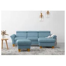 Ecksofa Home Affaire "Lindgren L-Form", blau (eisblau), B:258cm H:84cm T:169cm, 100% Polyester, Sofas, Ecksofa, wahlweise mit Bett mit klappbaren Rollen, Kasten und Kopfverstellung