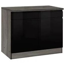 Unterschrank KOCHSTATION "KS-Virginia", schwarz (schwarz hochglanz), B:100cm H:85cm T:60cm, Holzwerkstoff, MDF, Schr&auml;nke, K&uuml;chenunterschrank Unterschrank, 100 cm breit, mit 2 T&uuml;ren und 2 Schubk&auml;sten