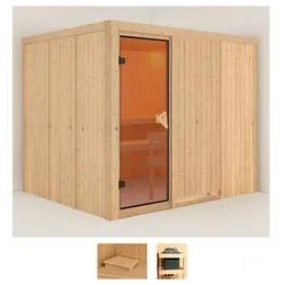 Sauna Karibu "Gitte", beige (naturbelassen), ohne Ofen, (ohne Ofen), Saunen, ohne Ofen