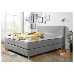 Boxspringbett Home Affaire "Parla", grau, L:218cm, 100% Polyester, Komplettbetten, Boxspringbett, incl. Topper, 4 Farben in 4 Breiten, 2 H&auml;rtegraden, 3 Matratzenarten