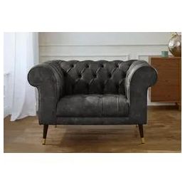 Loveseat Home Affaire "Tinnum Loveseat, Chesterfield Sessel", grau (anthrazit), B:121cm H:77cm T:87cm, Luxus-Microfaser Vintageoptik (66% PU, 27% Polyester, 7% Baumwolle);Struktur weich( 97% Polyester, 3% Polyacryl), Sessel