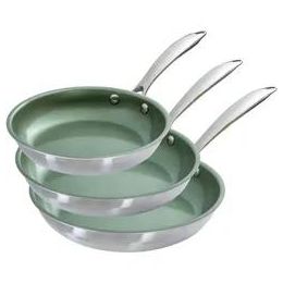 Pfannen-Set JUST VEGAN "CeraVegan", gr&uuml;n (dunkelgr&uuml;n, edelstahlfarben), B:29,5cm L:50cm &Oslash;:28cm, Pfannen, Pflanzliche Keramikbeschichtung, Induktion