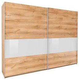 Schwebet&uuml;renschrank wimex "Bramfeld TOPSELLER Kleiderschrank", braun (plankeneiche, absetzung wei&szlig;glas), B:270cm H:208cm T:64cm, Schr&auml;nke, Schwebet&uuml;renschrank, mit Glaselementen und zus&auml;tzlichen Einlegeb&ouml;den