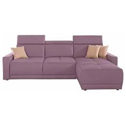 Ecksofa DOMO collection "Ava mit moderner Sitzheftung & toller Doppelnaht, komfortabel, L-Form", lila (flieder), B:262cm H:84cm T:167cm, Kunstleder SOFTLUX;Struktur fein (100% Polyester);Zierkissen: Microfaser PRIMABELLE (100% Polyester);Struktur (100% Polyester);Microfaser PRIMABELLE (100% Polyester), Sofas, Ecksofa, mit Recamiere, inkl. Federkern, wahlweise mit Kopfteilverstellungen