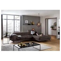 Ecksofa W.Schillig "piedroo, Designsofa mit tollem Sitzkomfort, L-Form", braun (mocca s37), B:303cm H:70cm T:193cm, Stoff S37 (100% Polyester): Luxus-Microfaser in Lederoptik, Sofas, Ecksofa, Kopfteilverstellung, wahlweise mit Sitztiefenverstellung, Breite 303cm