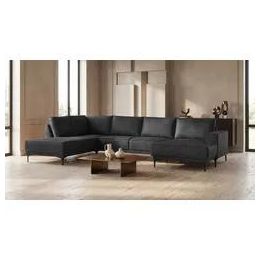 Wohnlandschaft OTTO HOME "XXL Sofa Oland, Struktur, Flachgewebe, Luxus-Microfaser, Boucle", grau (anthrazit), B:345cm H:85cm T:210cm, Struktur weich (100% Polyester);Luxus-Microfaser (100% Polyester);Webstoff (100% Polyester), Sofas, Wohnlandschaft, U-Form, 345 cm, Wellenunterfederung, Skandi-Design, Metallf&uuml;&szlig;e