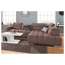 Ecksofa exxpo - SOFA FASHION "Elias, aktuelle Kreuzsteppung im Sitz, bequem, Breite 307cm, L-Form", braun (hellbraun), B:307cm H:94cm T:201cm, Struktur ( 100% Polyester), Sofas, Ecksofa, mit Kopf- bzw. R&uuml;ckenverstellung, wahlweise mit Bettfunktion