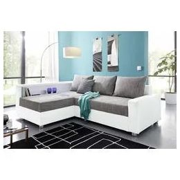 Ecksofa Collection AB "Relax L-Form", grau (wei&szlig;, grau), B:223cm H:84cm T:91cm, Zierkissen: 100%Polyester;Struktur (100% Polyester);Microfaser PRIMABELLE (100% Polyester);Kunstleder SOFTLUX / Struktur (80% Polyester, 20% Acryl);Microfaser PRIMABELLE (100% Polyester) / Struktur (80% Polyester, 20% Acryl), Sofas, Ecksofa, inklusive Bettfunktion, Federkern, wahlweise mit RGB-LED-Beleuchtung