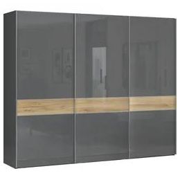 Kleiderschrank OTTO HOME "Onyx, Schwebet&uuml;renschrank inklusive Innenleben, FSC-zertifiziert", grau (anthrazit, walnussfarben), B:272cm H:224cm T:61cm, Holzwerkstoff, Schr&auml;nke, Kleiderschrank, UV lackiert, hochgl&auml;nzend anthrazit, mit Soft-Close Funktion