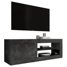 Lowboard Home Affaire "Basic Breite 140 cm, TV-Board 1 T&uuml;r, 2 offene F&auml;cher (Glasboden)", grau (marmor anthrazit), B:140cm H:56cm T:43cm, Sideboards, Lowboard, TV-Kommode, Metallgriff, moderne Rahmenoptik, Farbauswahl