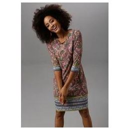 Jerseykleid Aniston SELECTED, Damen, Gr. 46, N-Gr, bunt (bunt, gemustert), Jersey, Obermaterial: 95% Polyester, 5% Elasthan, Paisley, gemustert, l&auml;ssig geschnitten knieumspielend, Rundhals, Kleider Jerseykleid, mit farbenfrohem Muster
