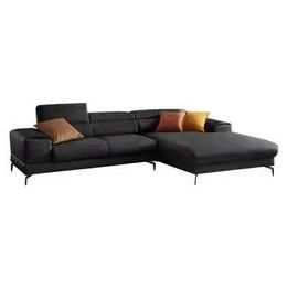 Ecksofa W.Schillig "Piedroo, Designsofa mit tollem Sitzkomfort, elegant und bequem, L-Form", grau (anthrazit s37), B:303cm H:70cm T:193cm, Stoff S37 (100% Polyester): Luxus-Microfaser in Lederoptik, Sofas, Ecksofa, Kopfteilverstellung, wahlweise mit Sitztiefenverstellung, Breite 303cm