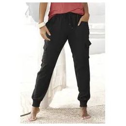 Schlupfhose Lascana, Damen, Gr. 34, N-Gr, schwarz, Web, Obermaterial: 100% Viskose, unifarben, figurumspielend lang, Hosen Schlupfhose, aus gewebter Viskose mit Taschen, Stoffhose, Cargohose