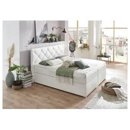 Boxbett "Meike", wei&szlig;, B:220cm L:207cm, Bezug Bett: Kunstleder;Taschen-Federkernmatratze: Kunstleder; Jersey (100% PES);Topper: Jersey 100% PES, ATLANTIC HOME COLLECTION, Komplettbetten, Boxspringbett, mit XXL-Bettkasten und Topper