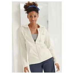 Sweatjacke Kangaroos, Damen, Gr. 40/42, wei&szlig;, Interlock, Obermaterial: 60% Baumwolle, 40% Polyester, unifarben, Basic, h&uuml;ftlang, Rippb&uuml;ndchen, Sweatjacken Sweatjacke, mit gro&szlig;em Logodruck auf dem R&uuml;cken, Loungewear