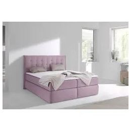 Boxspringbett Home Affaire "Sagres", rosa (ros&eacute;), B:175cm L:210cm, Feinstruktur(100% Polyester);Bezug der Spiegelfl&auml;che Matratzendrell aus 100% Polyester, Komplettbetten, Boxspringbett, Kopfteil mit 2farbiger Flatterbiese und zweifarbigen Kn&ouml;pfen